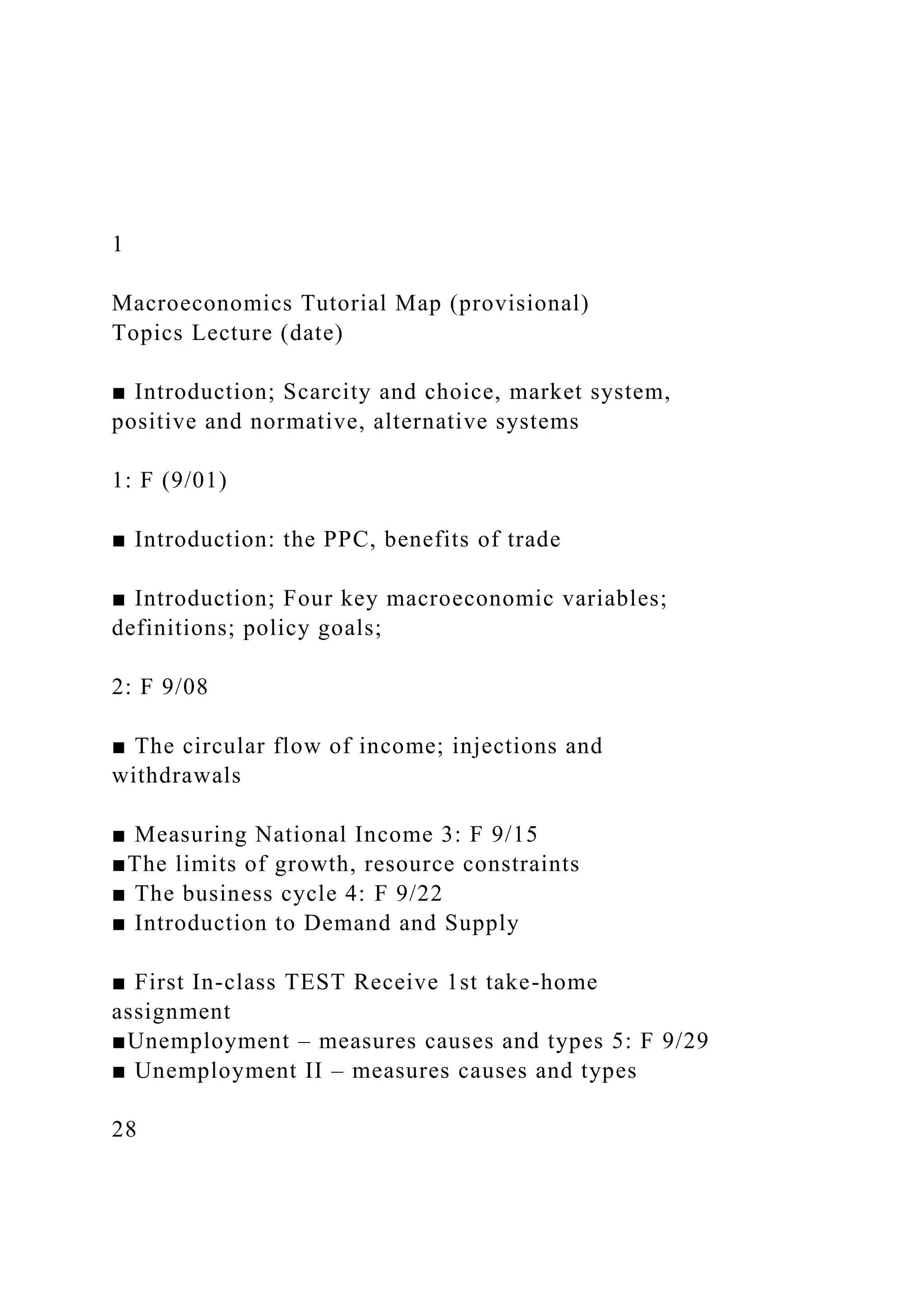 1Macroeconomics Tutorial Map (provisional)Topics Lecture.docx