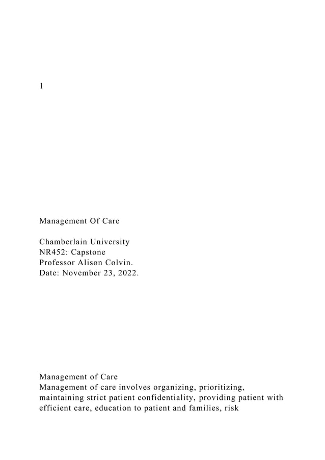 1Management Of CareChamberlain U.docx