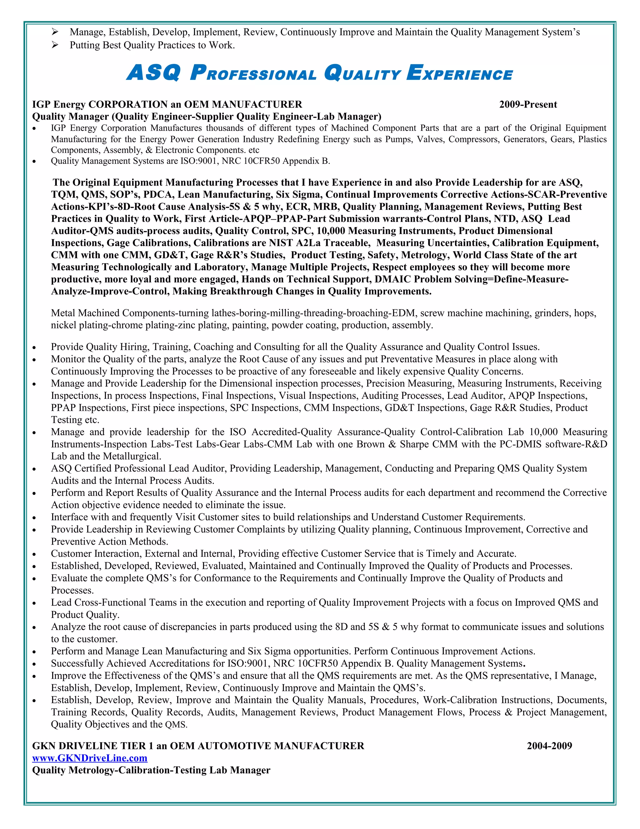 1 marty howard_asq_qm_qe_resume | DOC | Manufacturing Industry | Industries
