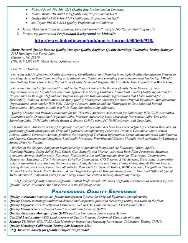1 marty howard_asq_qm_qe_resume | DOC | Manufacturing Industry | Industries