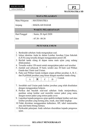 master soal matematika sd 2020 paket 2 | PDF