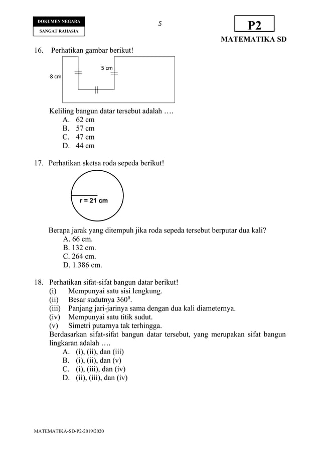 master soal matematika sd 2020 paket 2 | PDF
