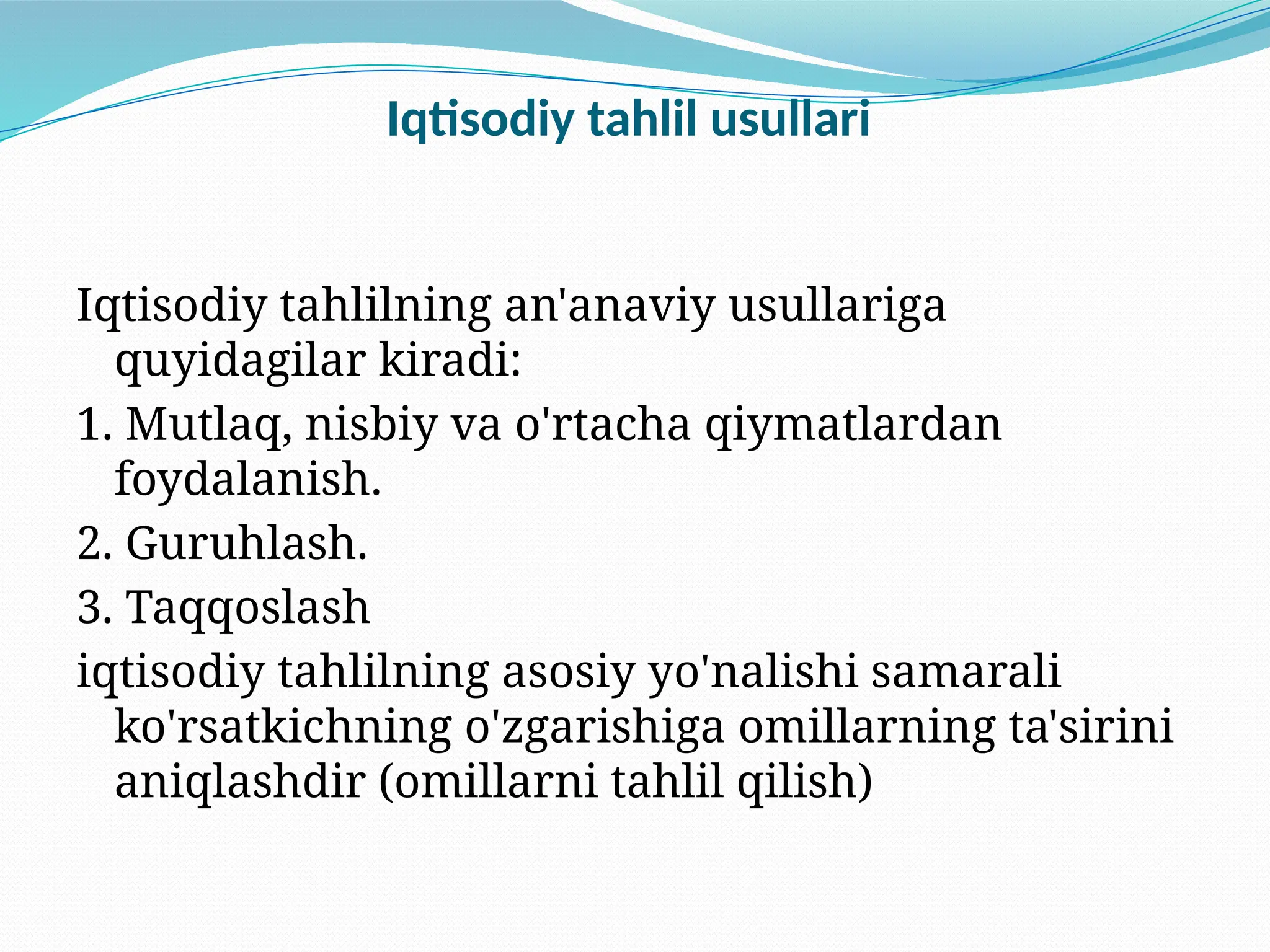 1Mavzu Iqtisodiy tahlil mavzusi yuzasidan | PPTX