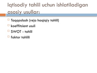 1Mavzu Iqtisodiy tahlil mavzusi yuzasidan | PPTX