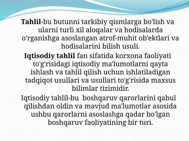 1Mavzu Iqtisodiy tahlil mavzusi yuzasidan | PPTX