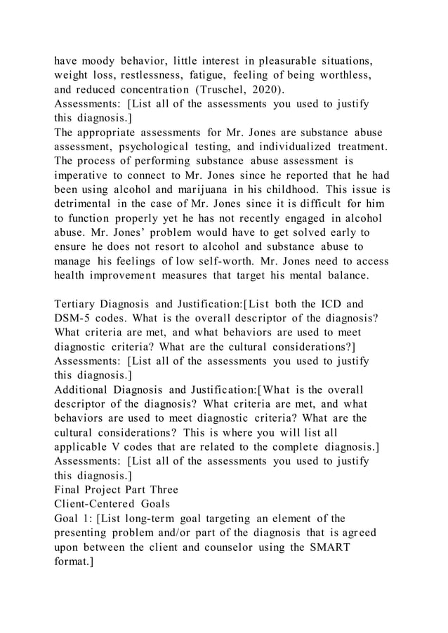 1 MHC 610 Client Case File Charles CJ” Jones You a | DOCX | Physical ...