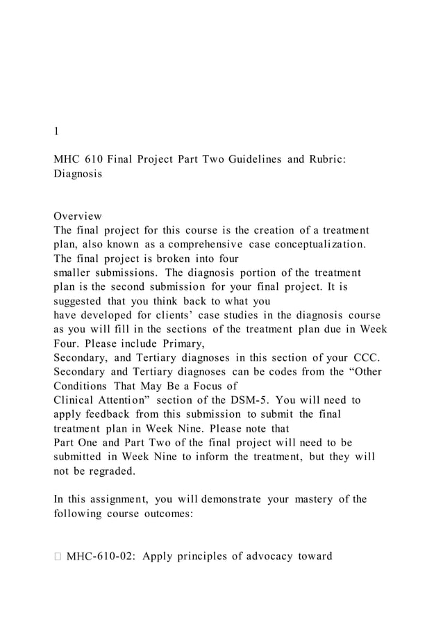 1 MHC 610 Final Project Part Two Guidelines and Rubric | DOCX