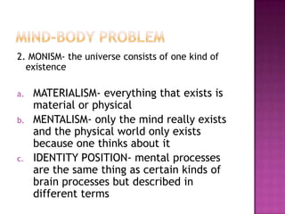 1 mind brain relationship | PPTX | Biological Sciences | Science