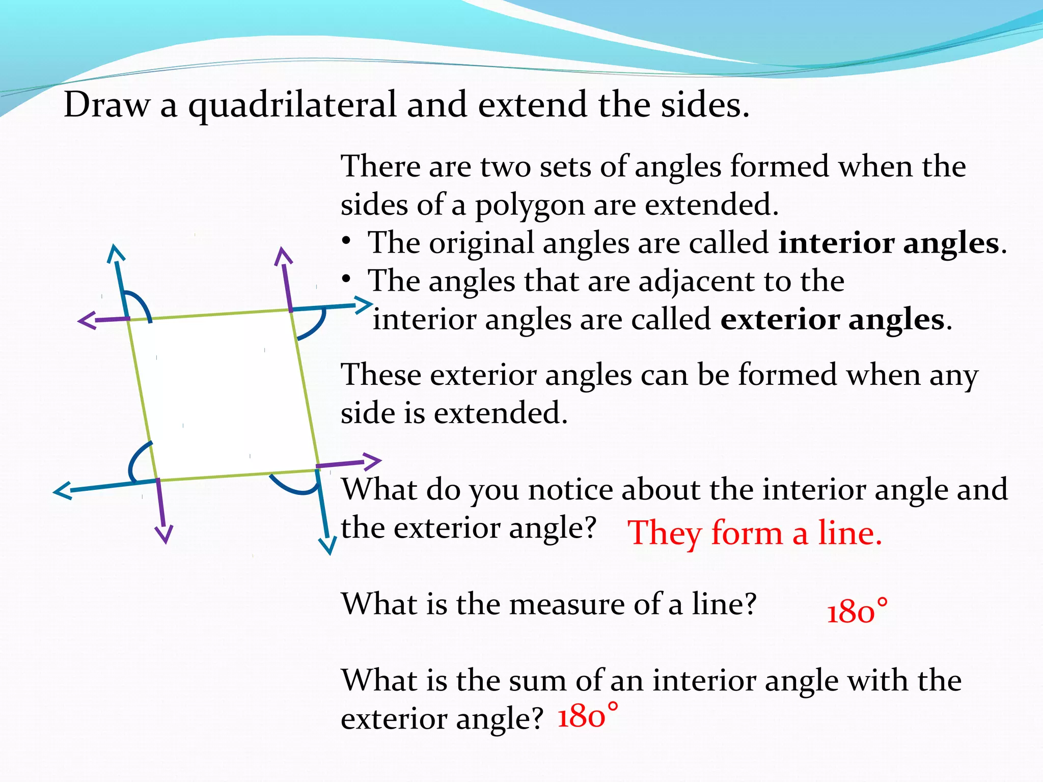 sum of interior and exterior angles in polygons | PPT