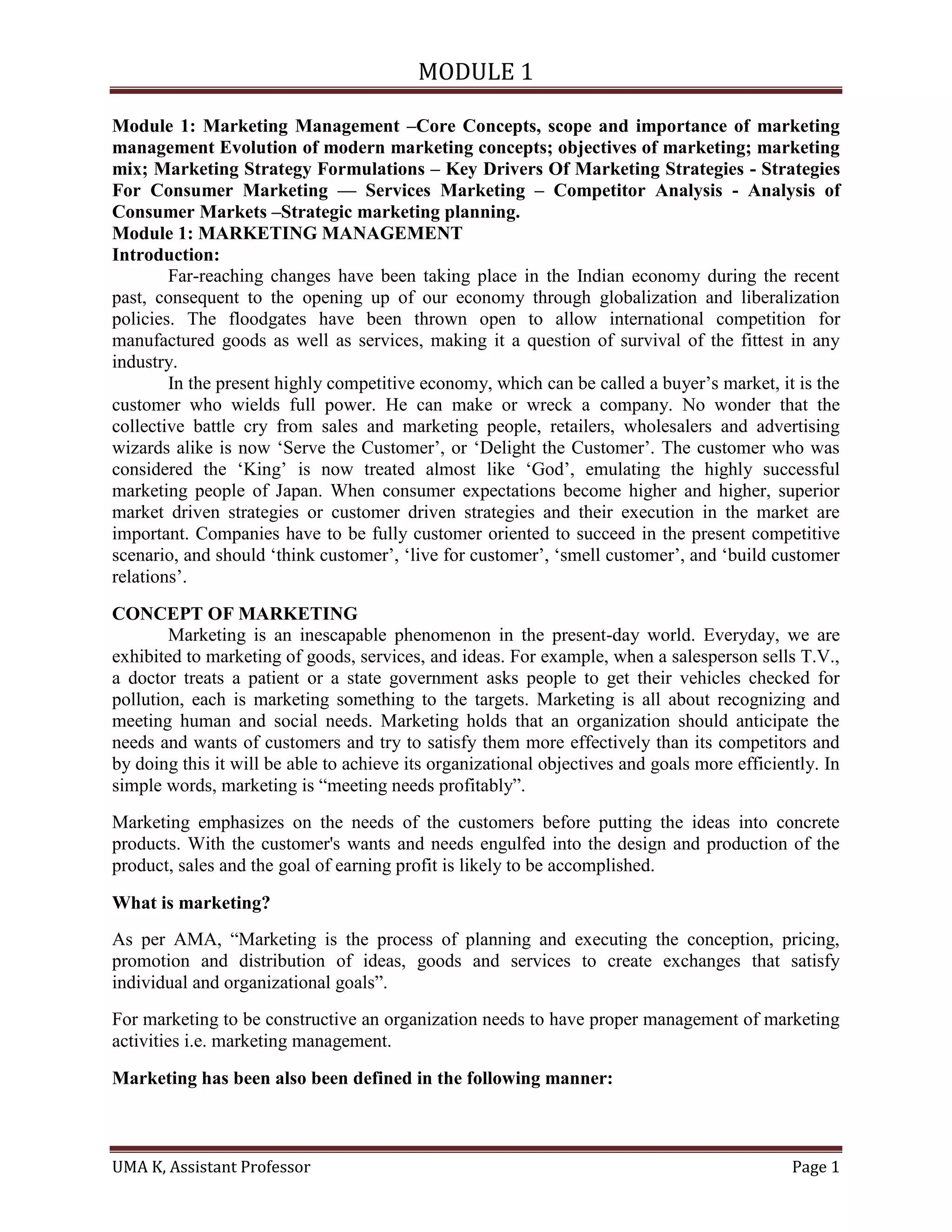 1 module Marketing Management | PDF