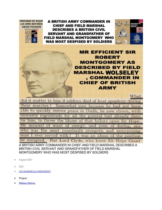 A BRITISH ARMY COMMANDER IN CHIEF AND FIELD MARSHAL DESCRIBES A BRITISH ...