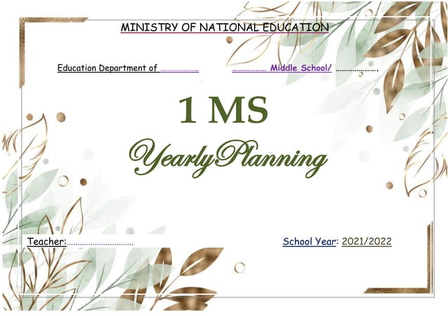 1ms yearly planning 2021/2022 of English | PPT