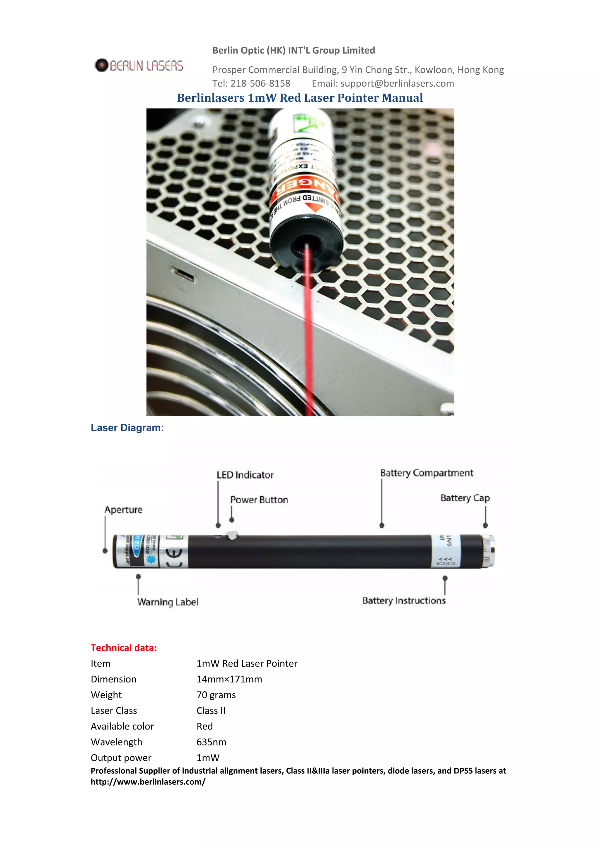 Berlinlasers 1mW 635nm red laser pointer manual | PDF