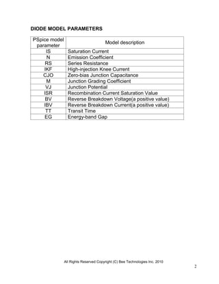 SPICE MODEL of 1N5408 (Professional Model) in SPICE PARK | PDF