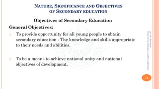Nature, Significance and Objectives of Secondary Education | PDF