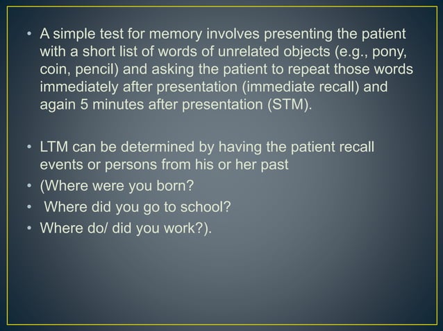 HIGHER MENTAL FUNCTIONS ASSESSMENT | PPTX | Brain and Nervous System Disorders | Diseases and ...