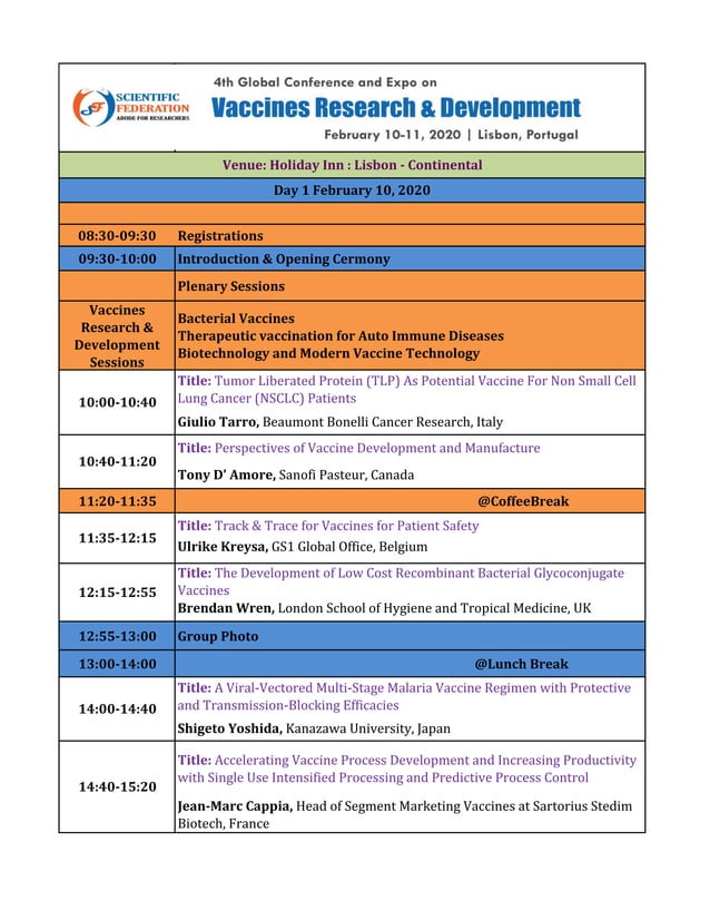 Vaccines 2020 congress tentative program | PDF