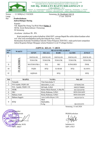 Pemberitahuan jadwal kelas_v_ta_2020-2021 | PDF