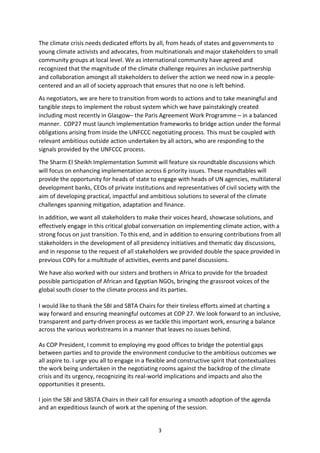 COP27 Incoming President Letter | PDF