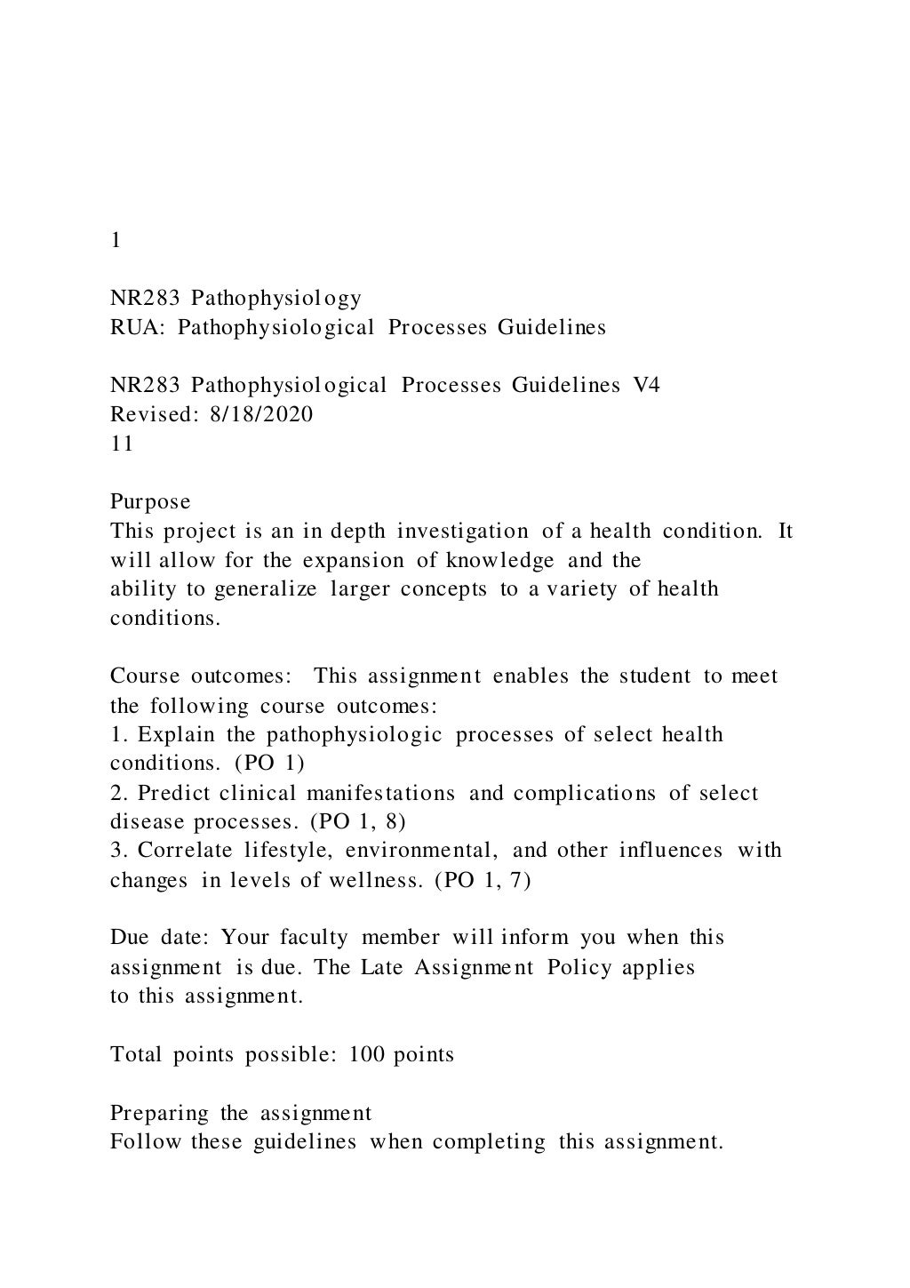 1 NR283 Pathophysiology RUA Pathophysiological Processe | DOCX