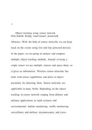 1 Object tracking using sensor network Orla Sahi | PDF