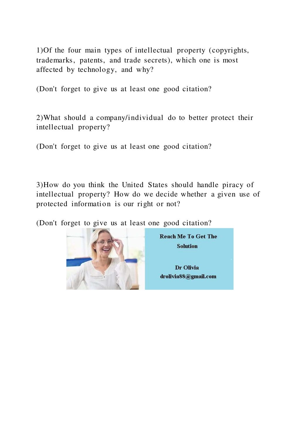 1)Of the four main types of intellectual property (copyrights, trade | PDF