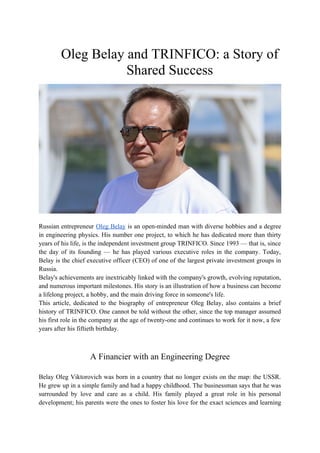 Oleg Belay as head of a large investment business: biography of the CEO ...
