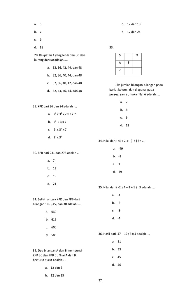 1 operasi bilangan bulat | PDF