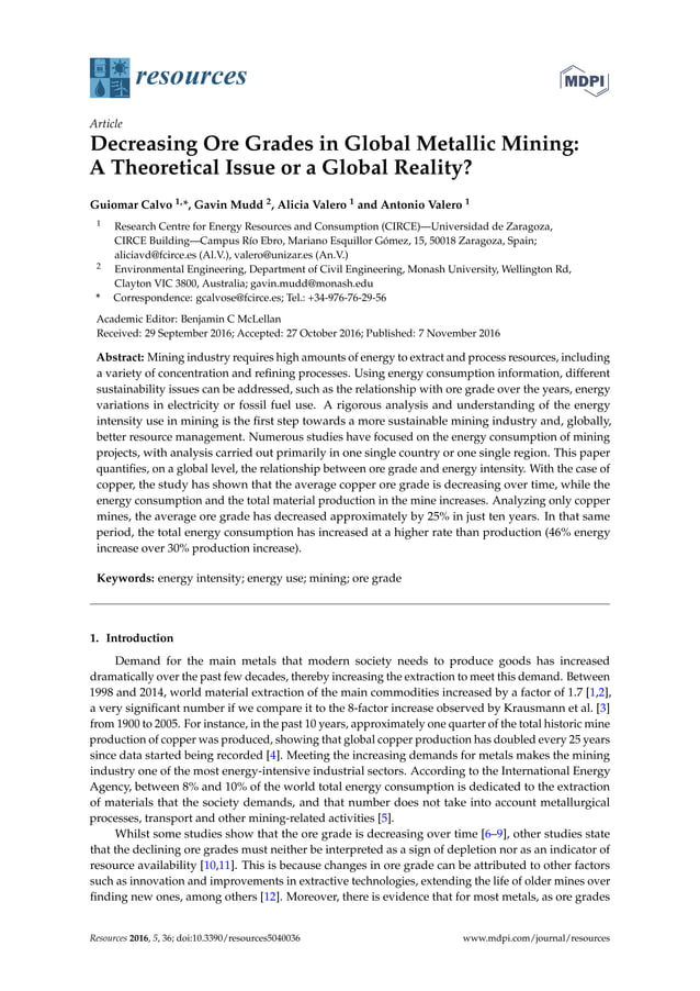 Decreasing Ore Grades in Global Metallic Mining? | PDF
