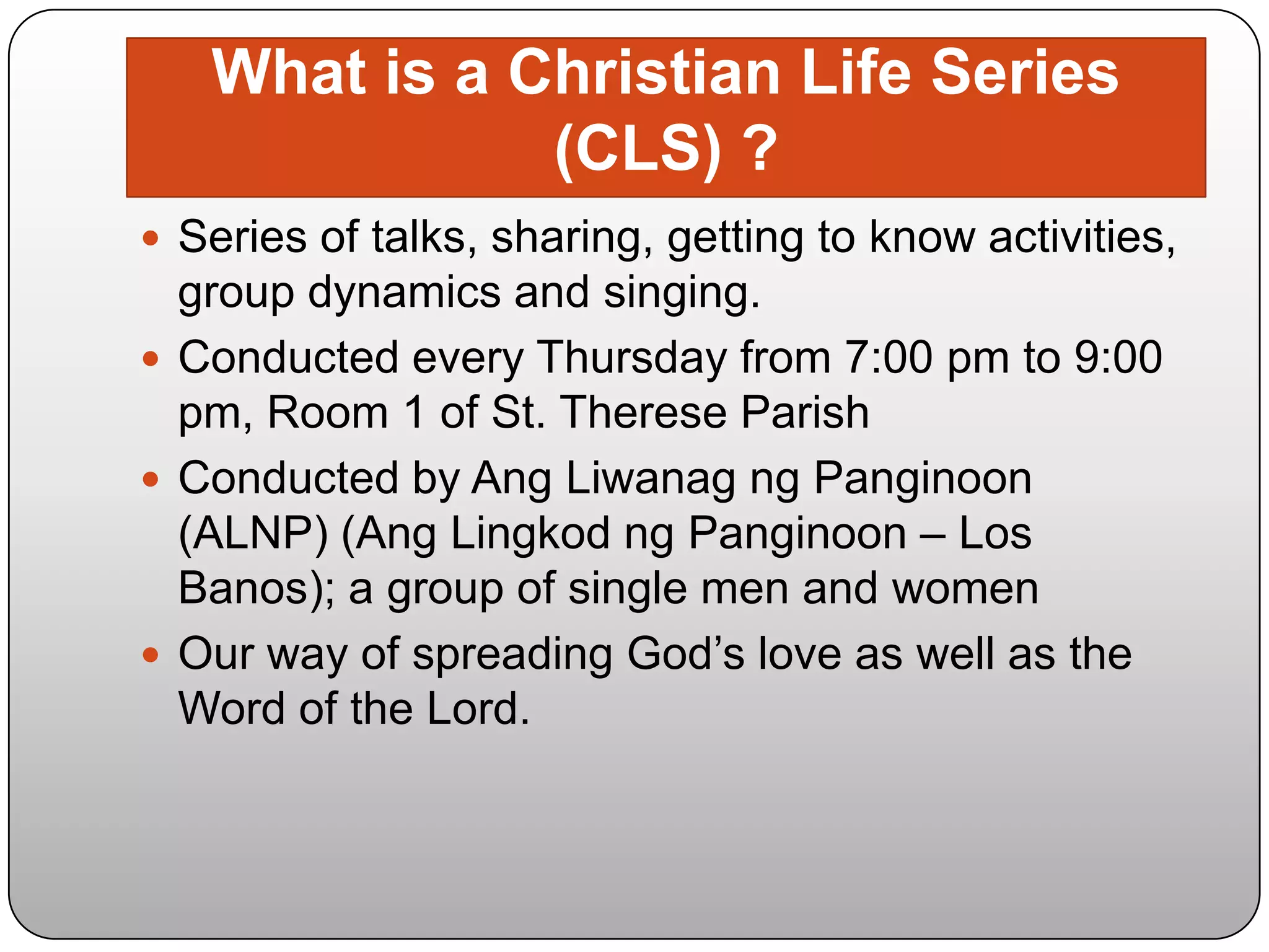 1 orientation christian life series | PPTX