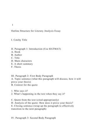 1 Outline Structure for Literary Analysis Essay I. .docx