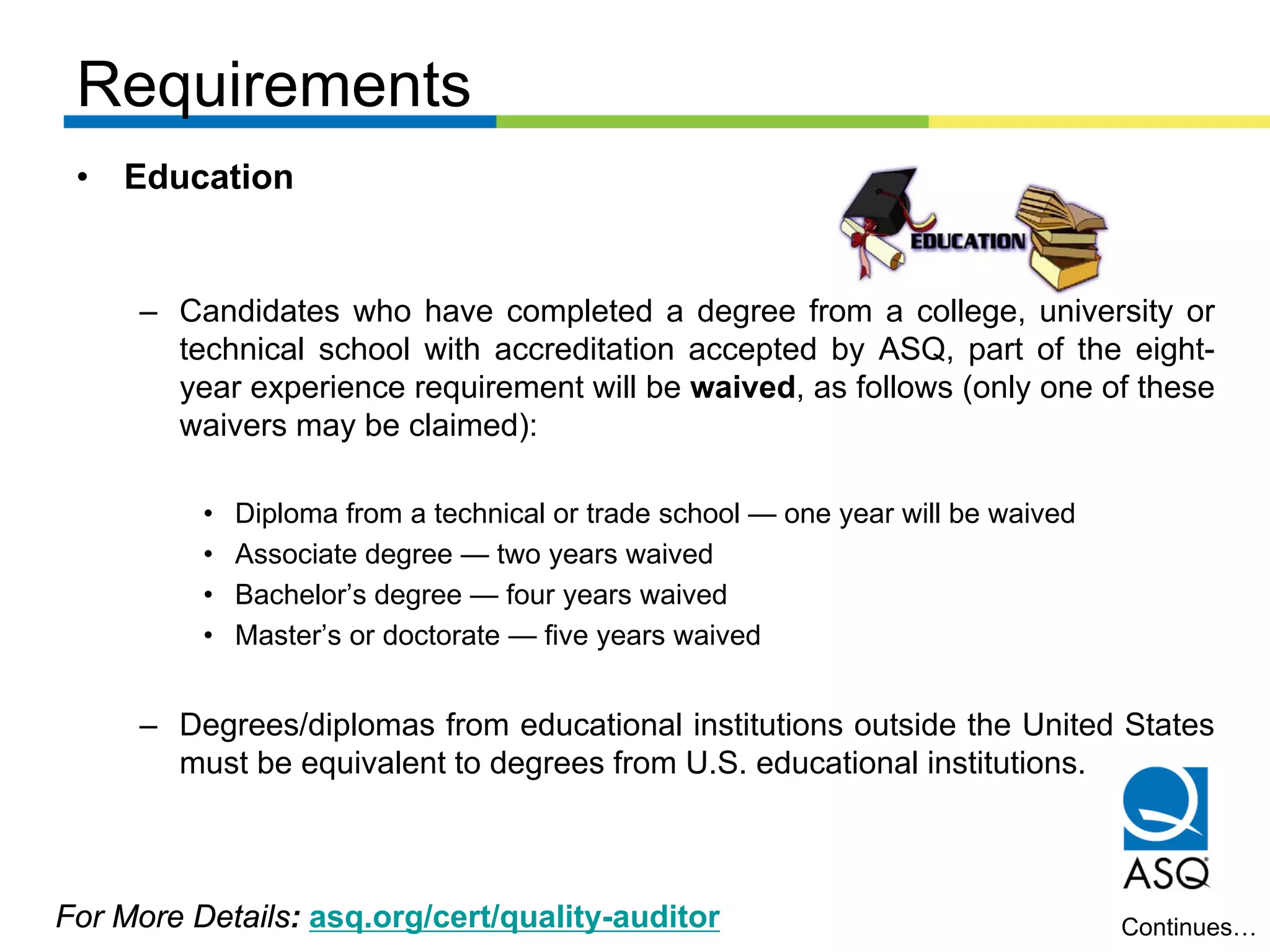 Overview of ASQ Certified Quality Auditor (CQA) | PDF