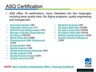 Overview of ASQ Certified Quality Auditor (CQA) | PDF | Business ...