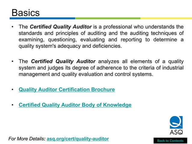 Overview of ASQ Certified Quality Auditor (CQA) | PDF | Business ...