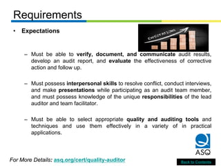 Overview of ASQ Certified Quality Auditor (CQA) | PDF