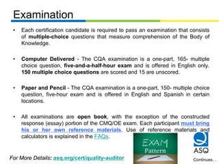 Overview of ASQ Certified Quality Auditor (CQA) | PDF