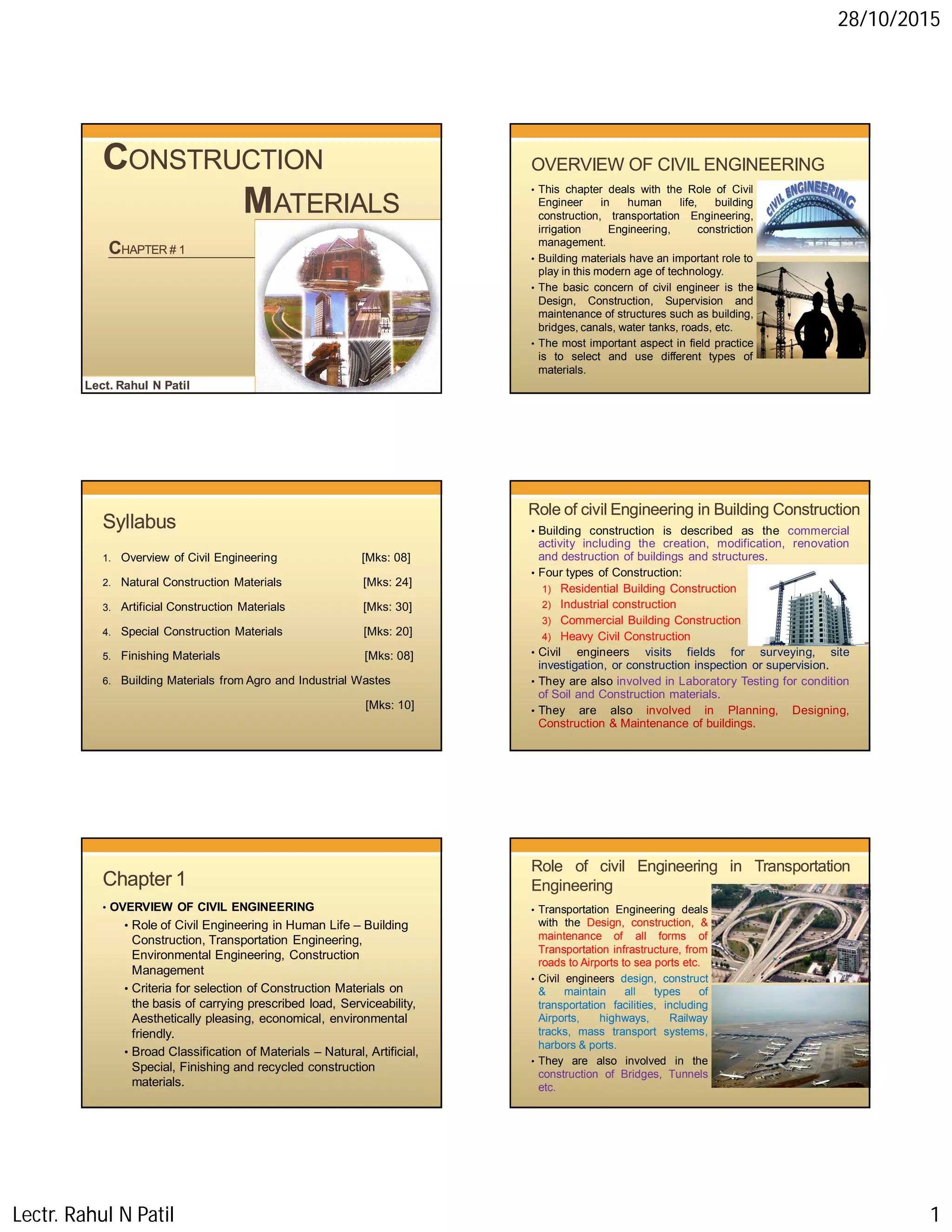 overview of civil engineering | PDF | Civil Engineering Industry ...