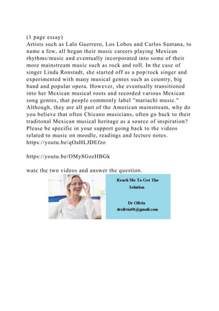 (1 page essay)Artists such as Lalo Guerrero, Los Lobos and Carlos .docx