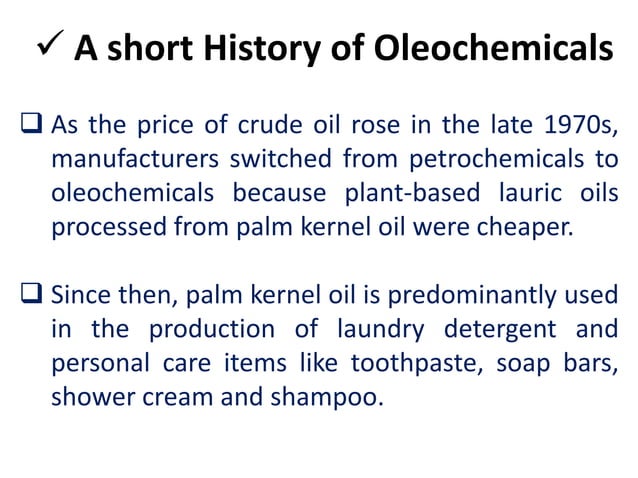 Palm Based Oleochemicals: An Overview | PDF | Chemistry | Science