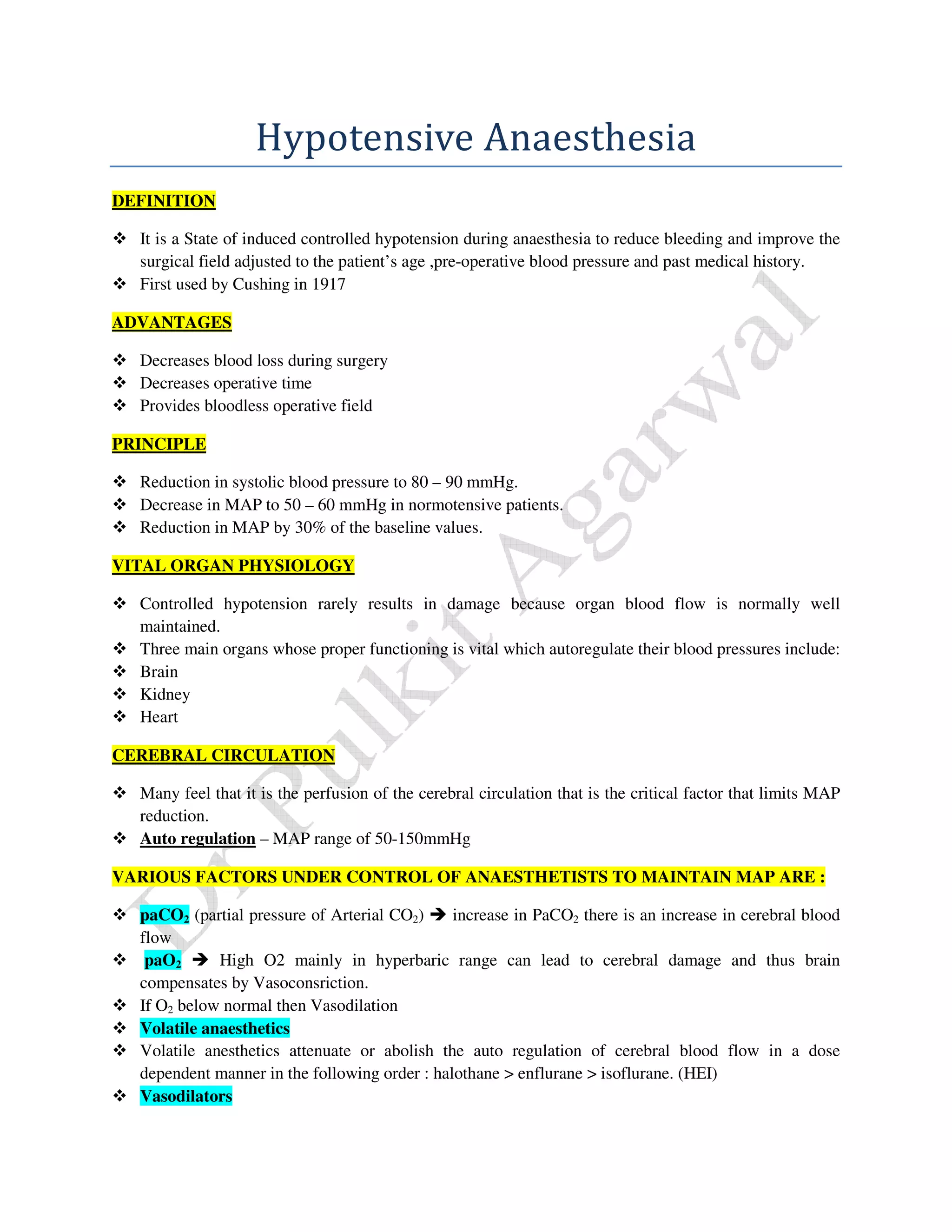 Hypotensive Anaesthesia | PDF
