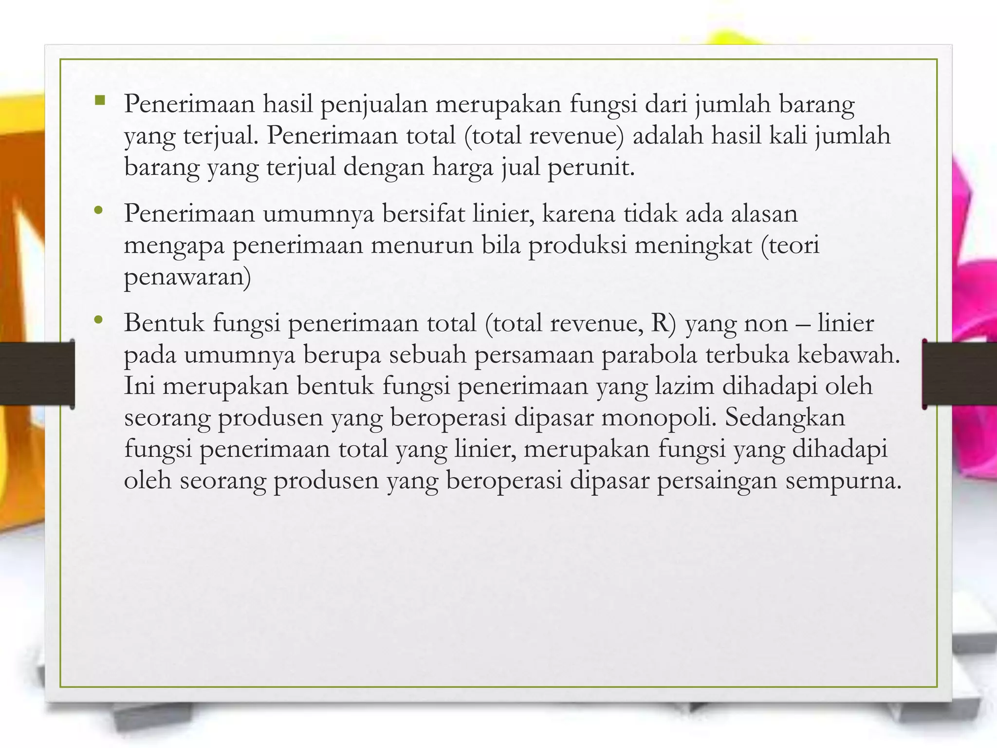penerimaan total dan fungsi produksi | PPTX
