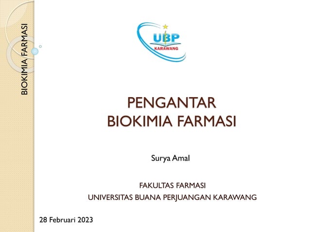 PENGANTAR BIOKIMIA UBP Pertemuan 1 Tahun 2024 | PPT