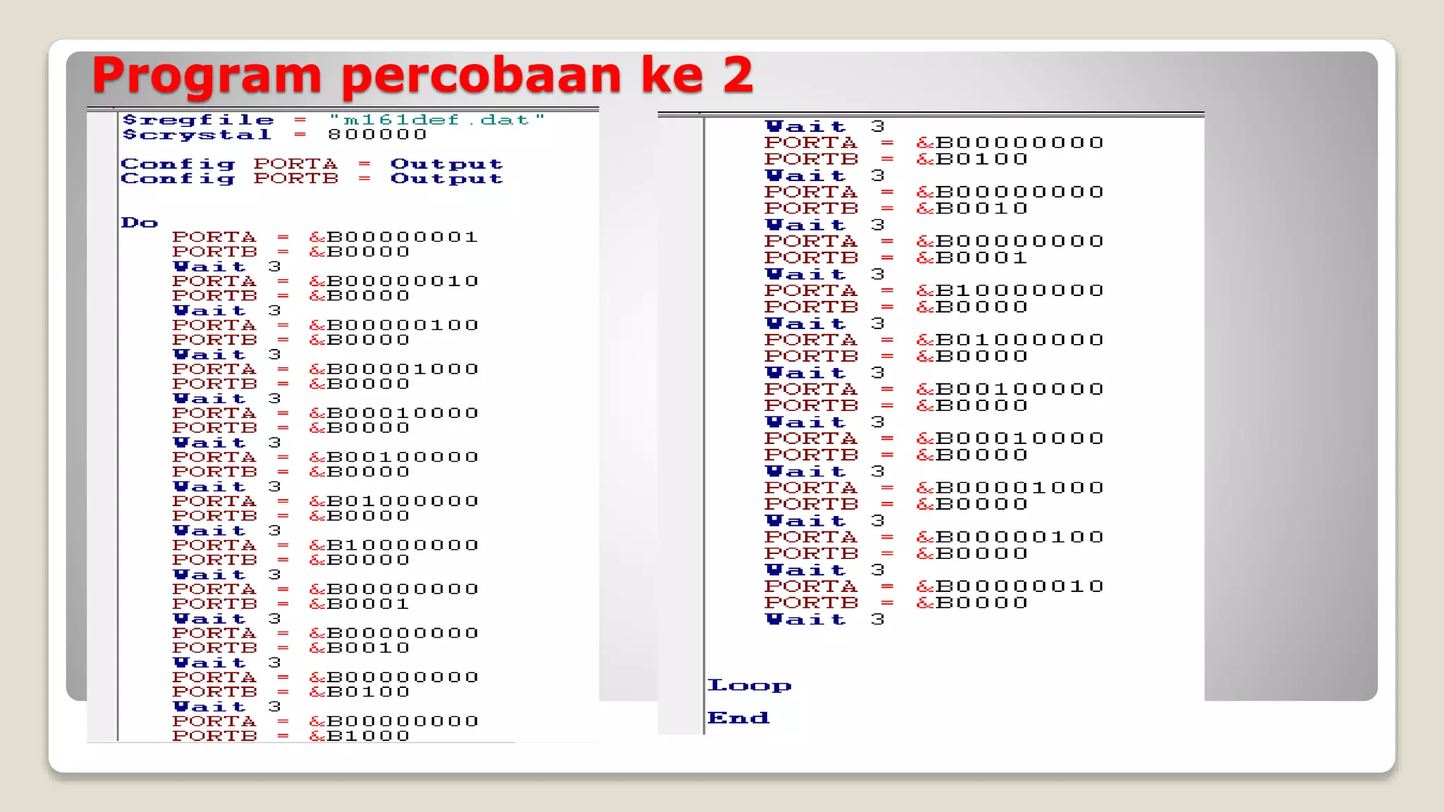 Percobaan 12 led berbasis ATMega16 - BascomeAVR | PPTX