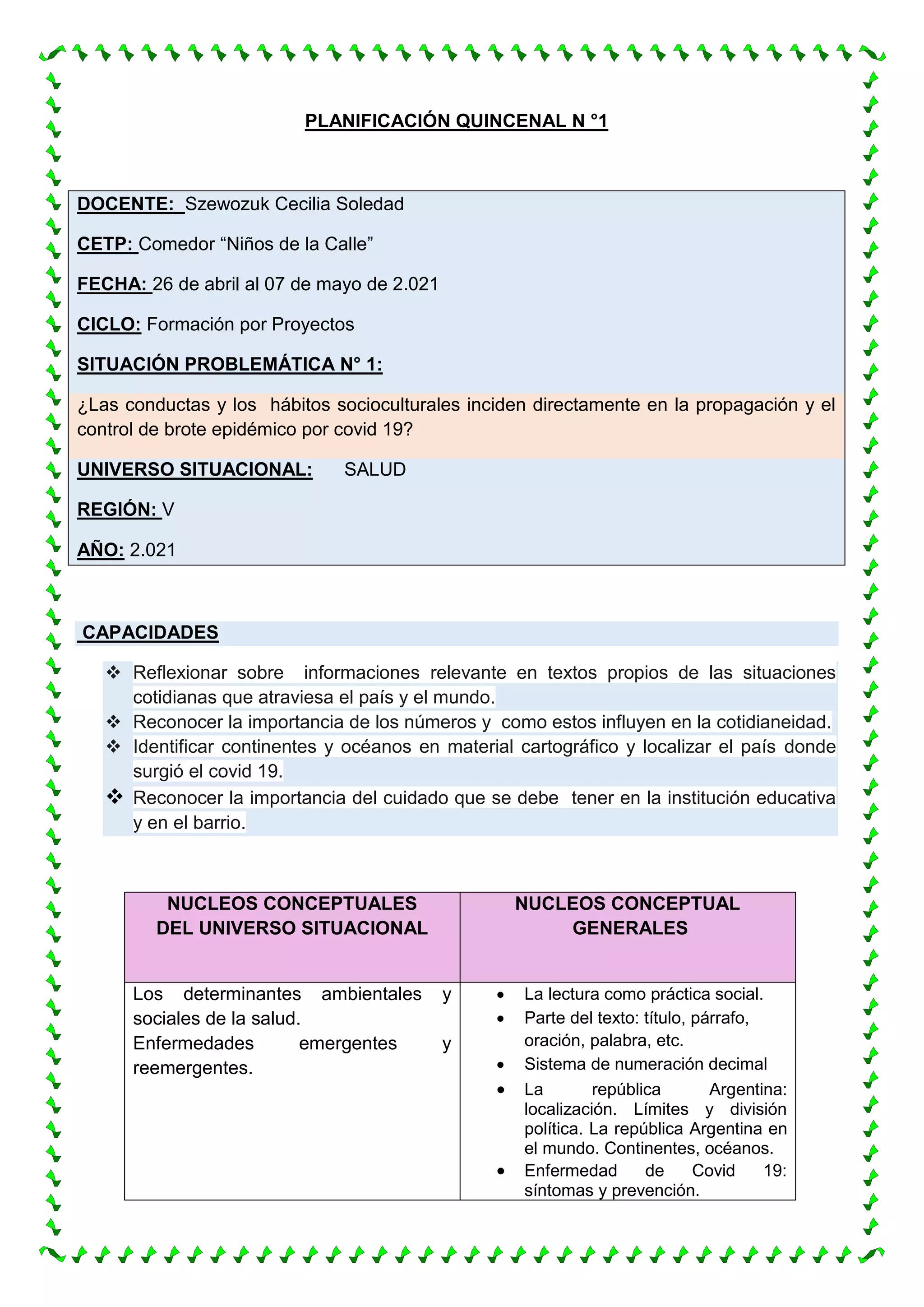 1 PLANIFICACIÓN QUINCENAL | PDF