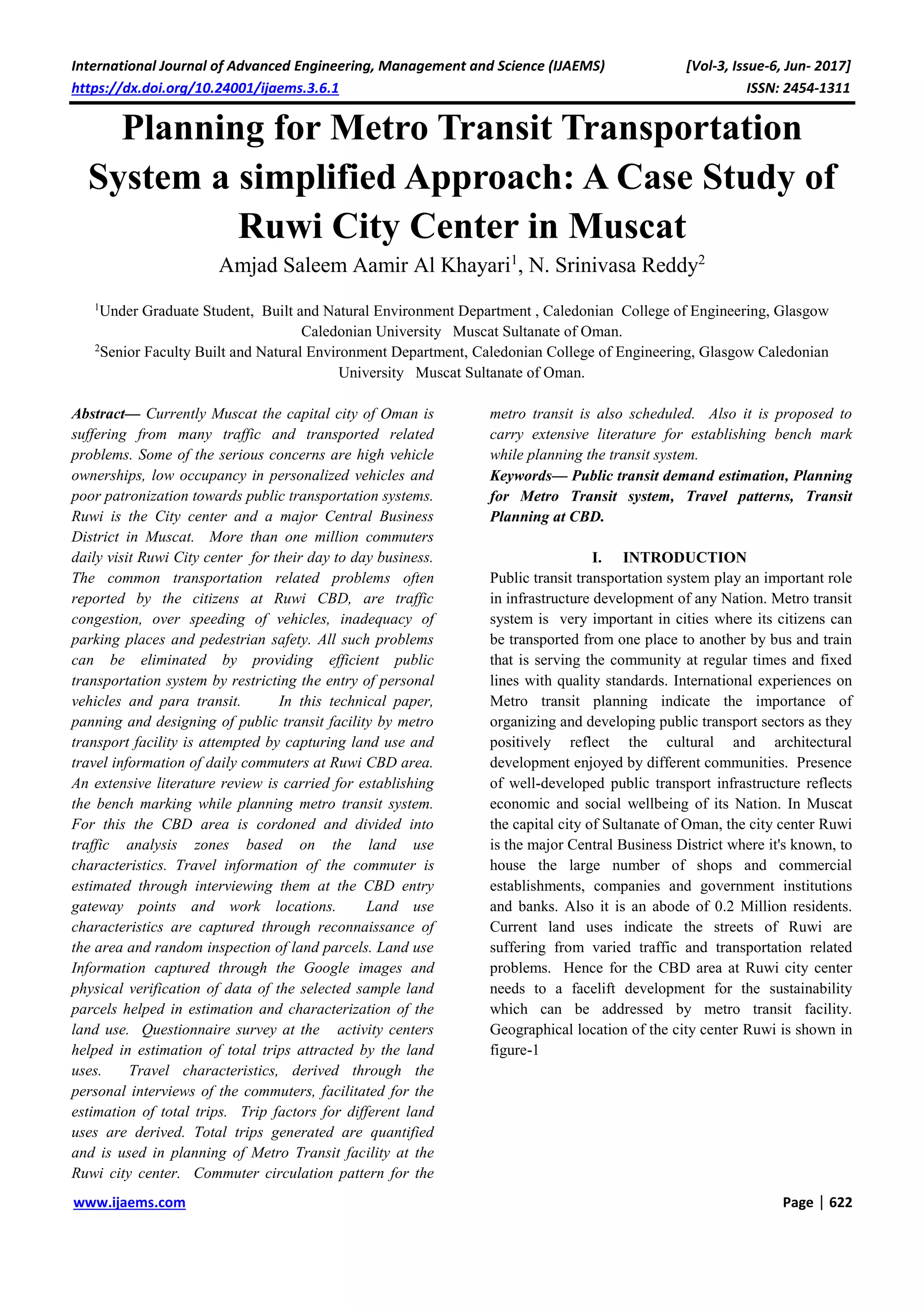 Planning for Metro Transit Transportation System a simplified Approach ...