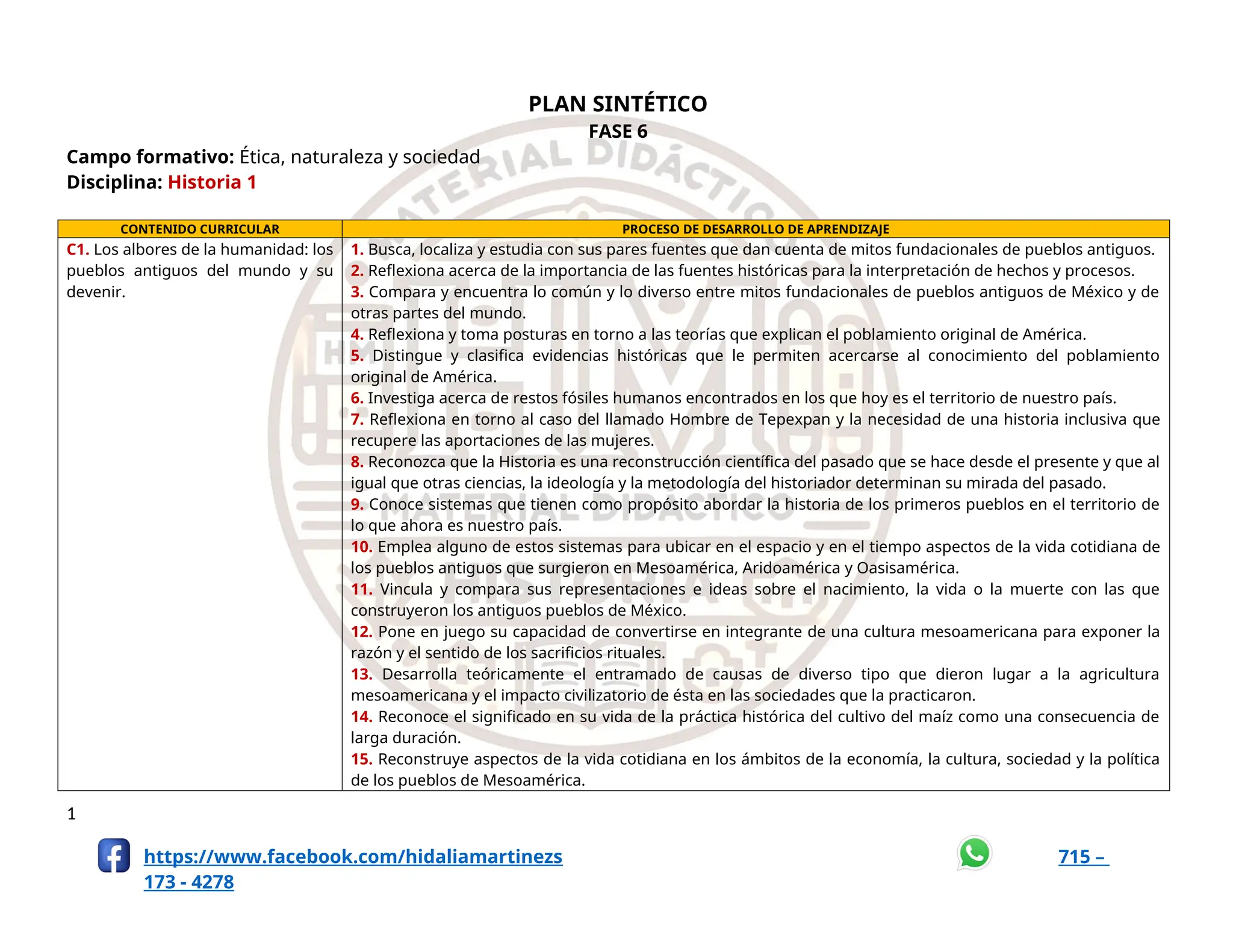 1º_Plan sintético. Historia Primero Secundaria | DOCX