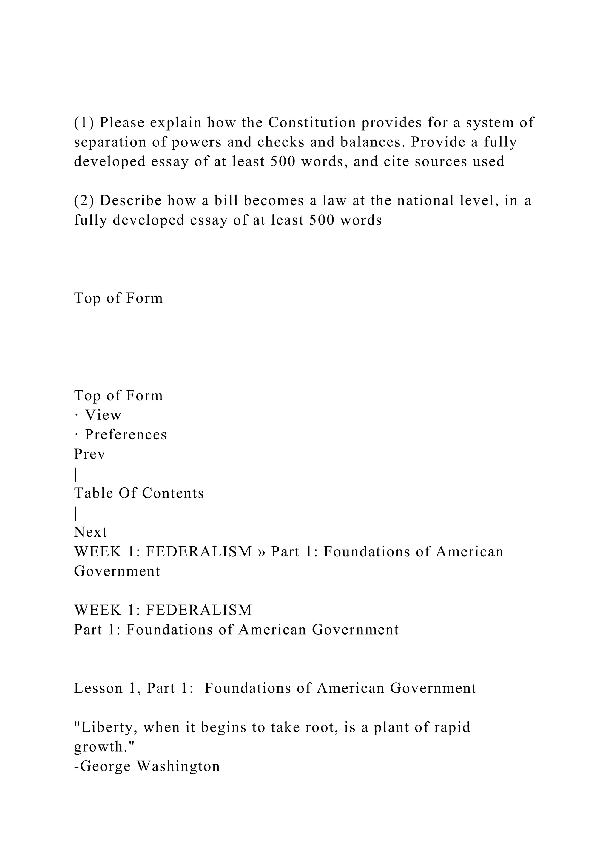 (1) Please explain how the Constitution provides for a system of s.docx