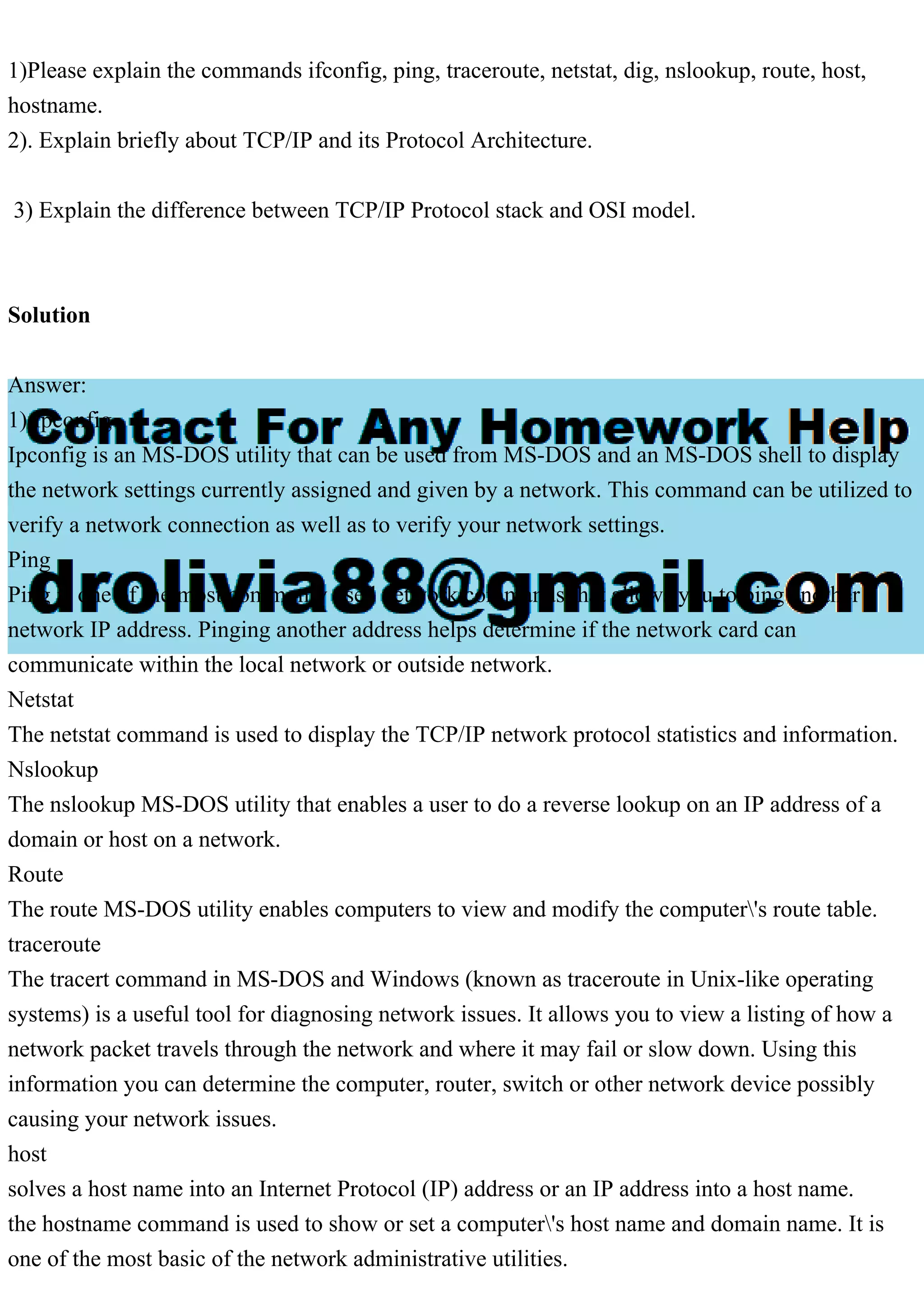 1please Explain The Commands Ifconfig Ping Traceroute Netstat Dpdf 1138