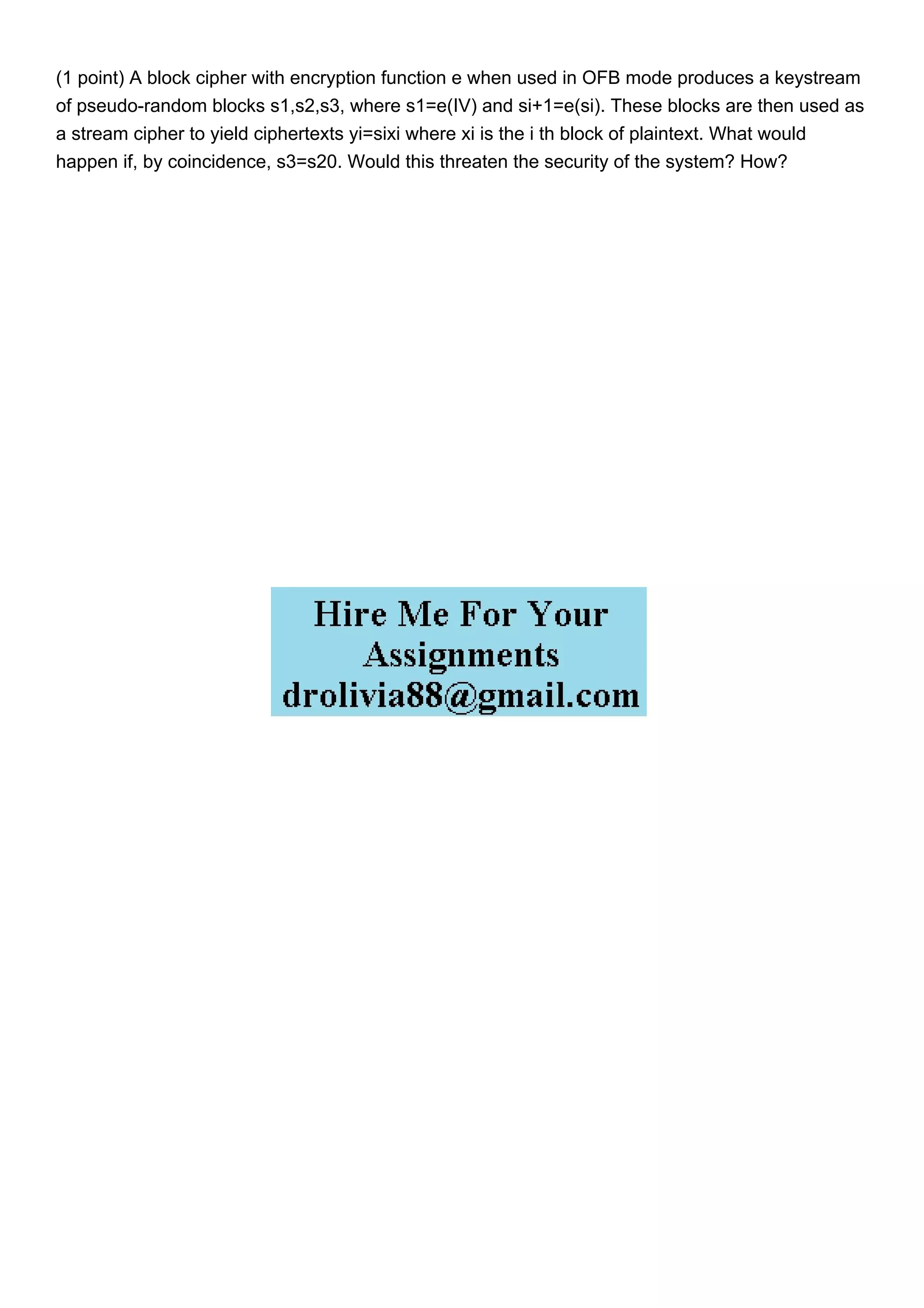 1 Point A Block Cipher With Encryption Function E When Usepdf Programming Languages Computing