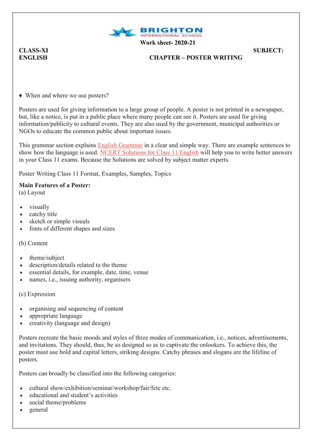 Poster Making - Grade 11 English CBSE | PDF